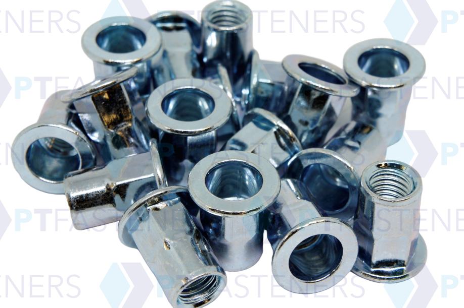 Rivnut / Steel / Large Flange / Half Hex Body / M8 (100 pcs) | PT Fasteners